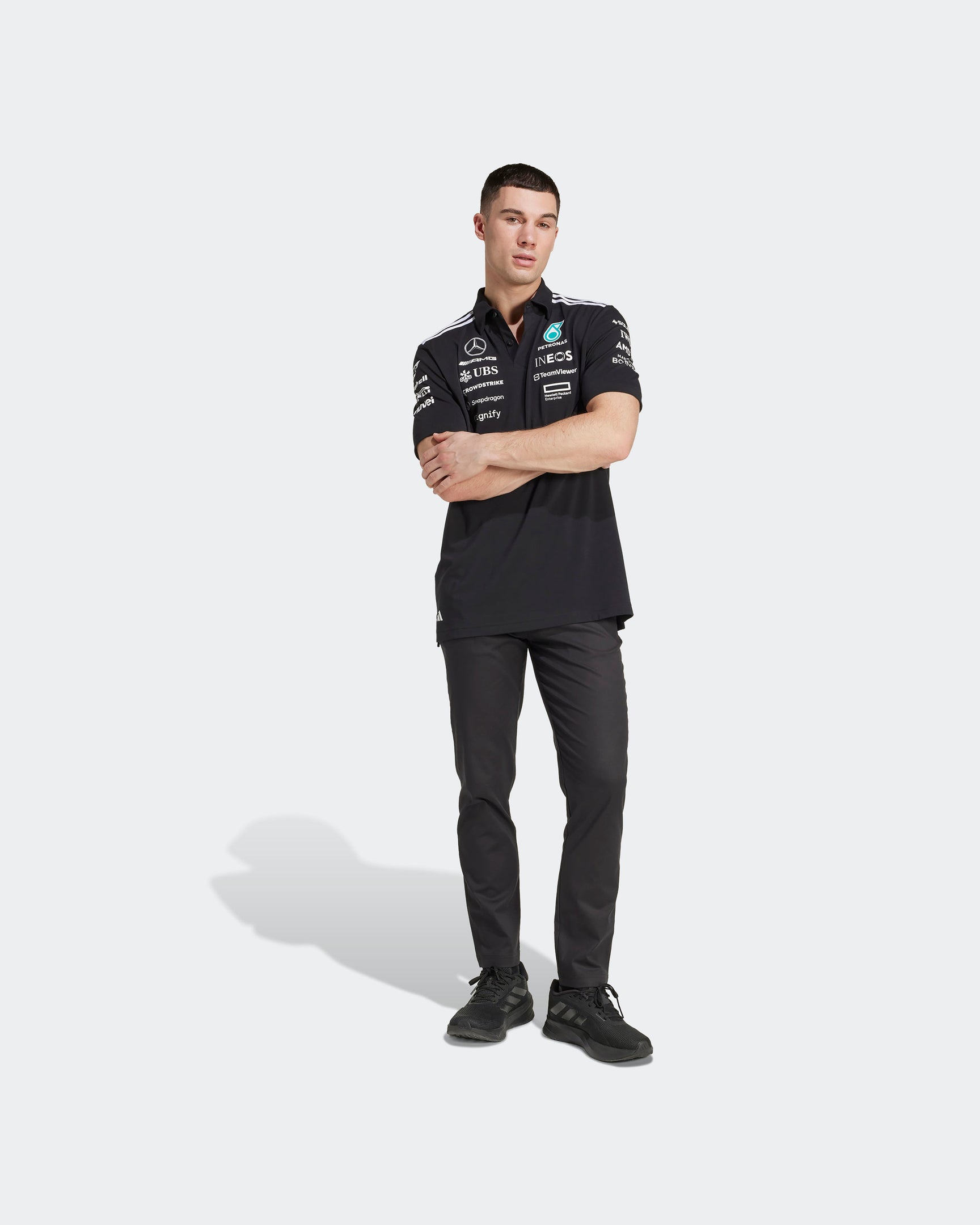 Mens 2025 Team Polo Black | Official Mercedes-AMG PETRONAS F1 Team Store