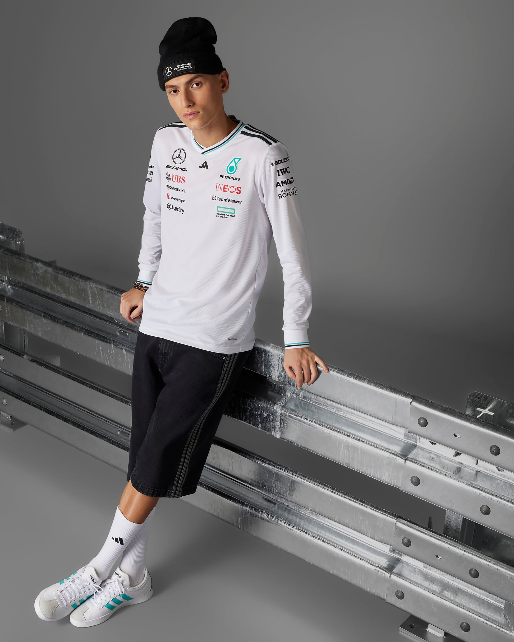 Mens 2025 Authentic Long Sleeve Driver Tee White | Official Mercedes ...
