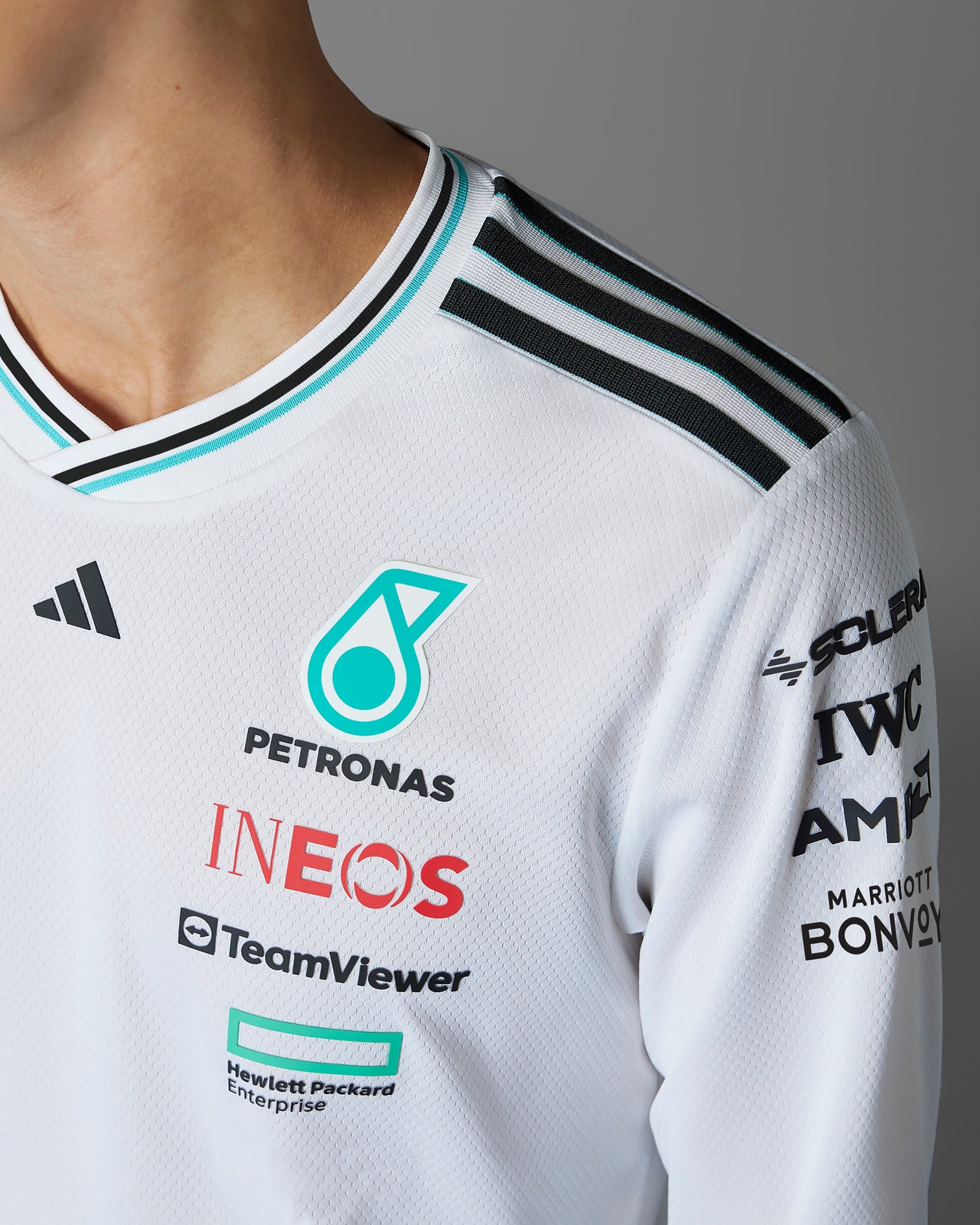 Mens 2025 Authentic Long Sleeve Driver Tee White | Official Mercedes ...