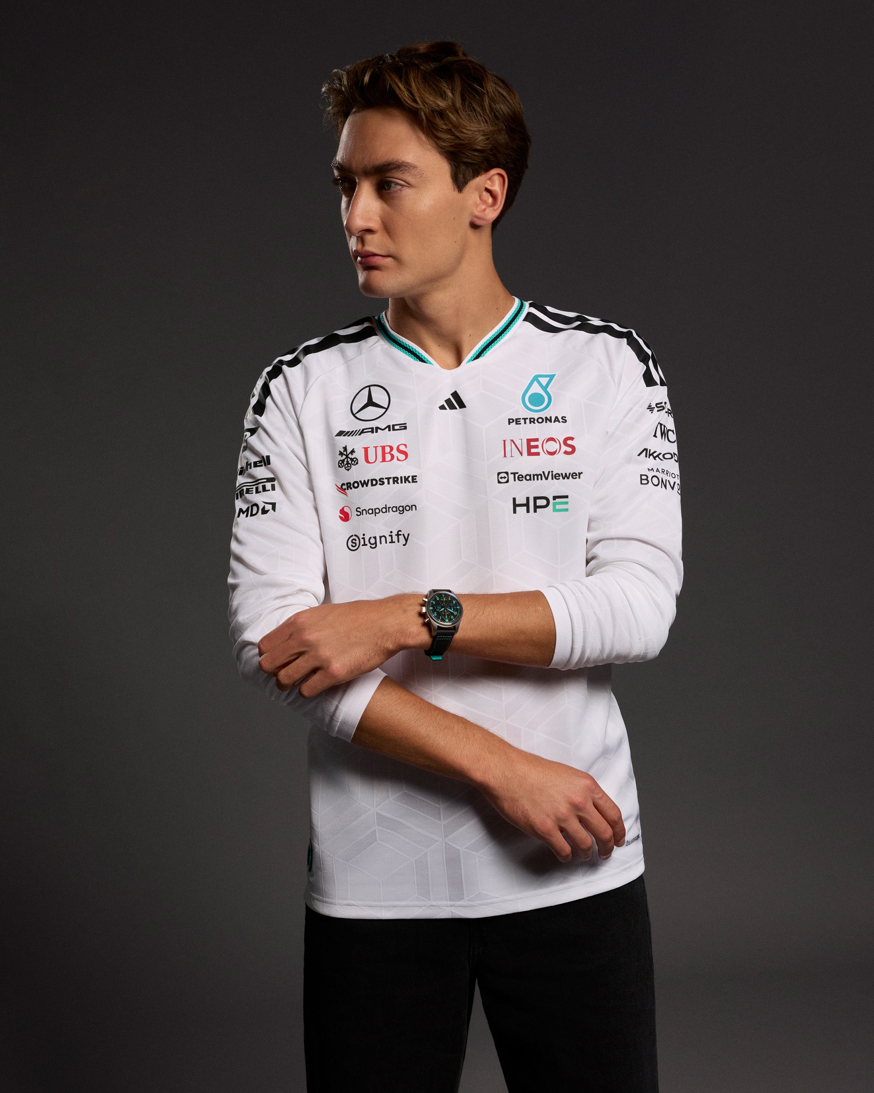 Mens 2026 Authentic Long-Sleeve Driver Tee White | Mercedes-AMG ...